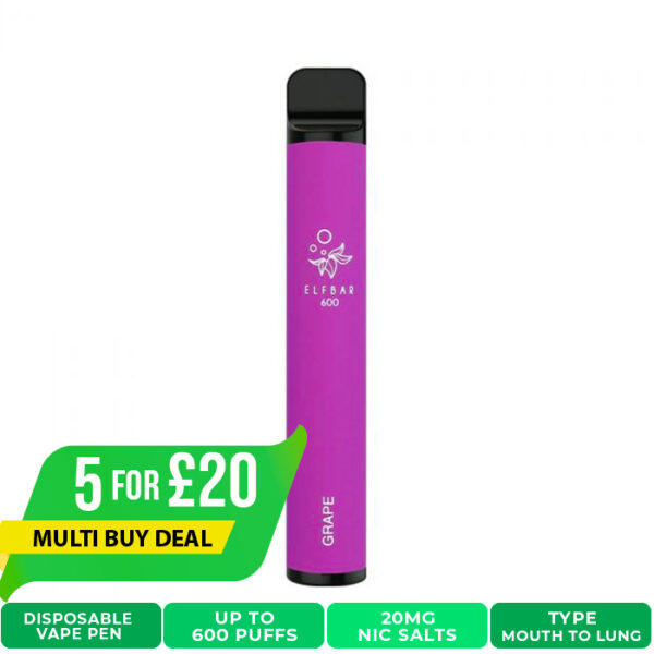 Elf Bar 600 – Grape – ECIGS2U.COM – Local Vape Delivery in Warrington