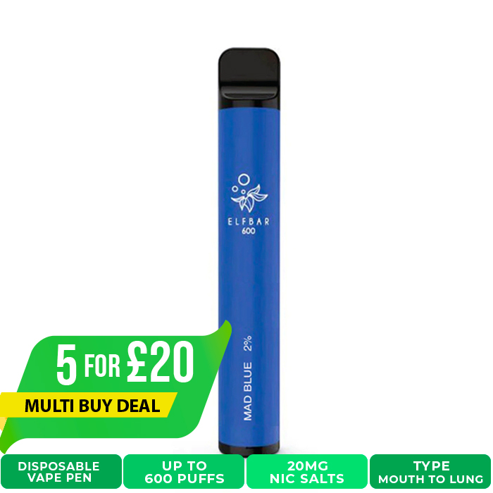 Elf Bar 600 – Mad Blue – ECIGS2U.COM – Local Vape Delivery in Warrington